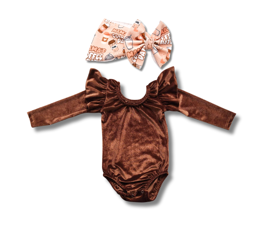 Velvet Brown Flutter Bodysuit – Jett + Jax Bows